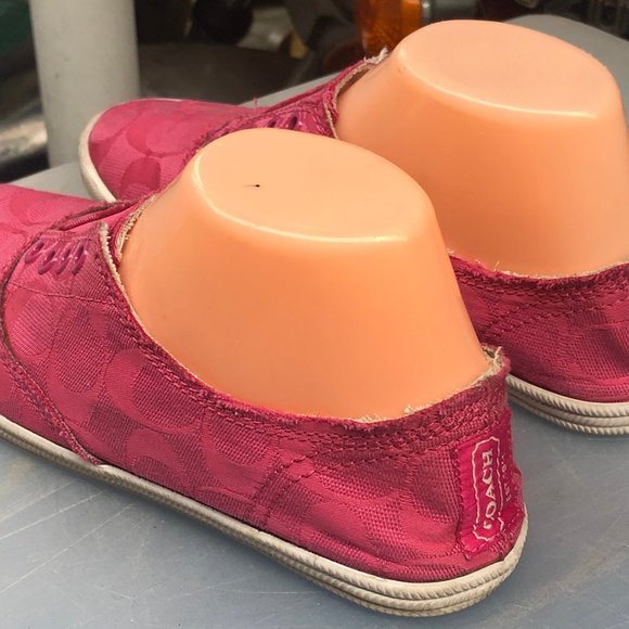 Coach | Shoes | Coach Pink Signature Logo Canvas Shoes Size 6b | Poshmark